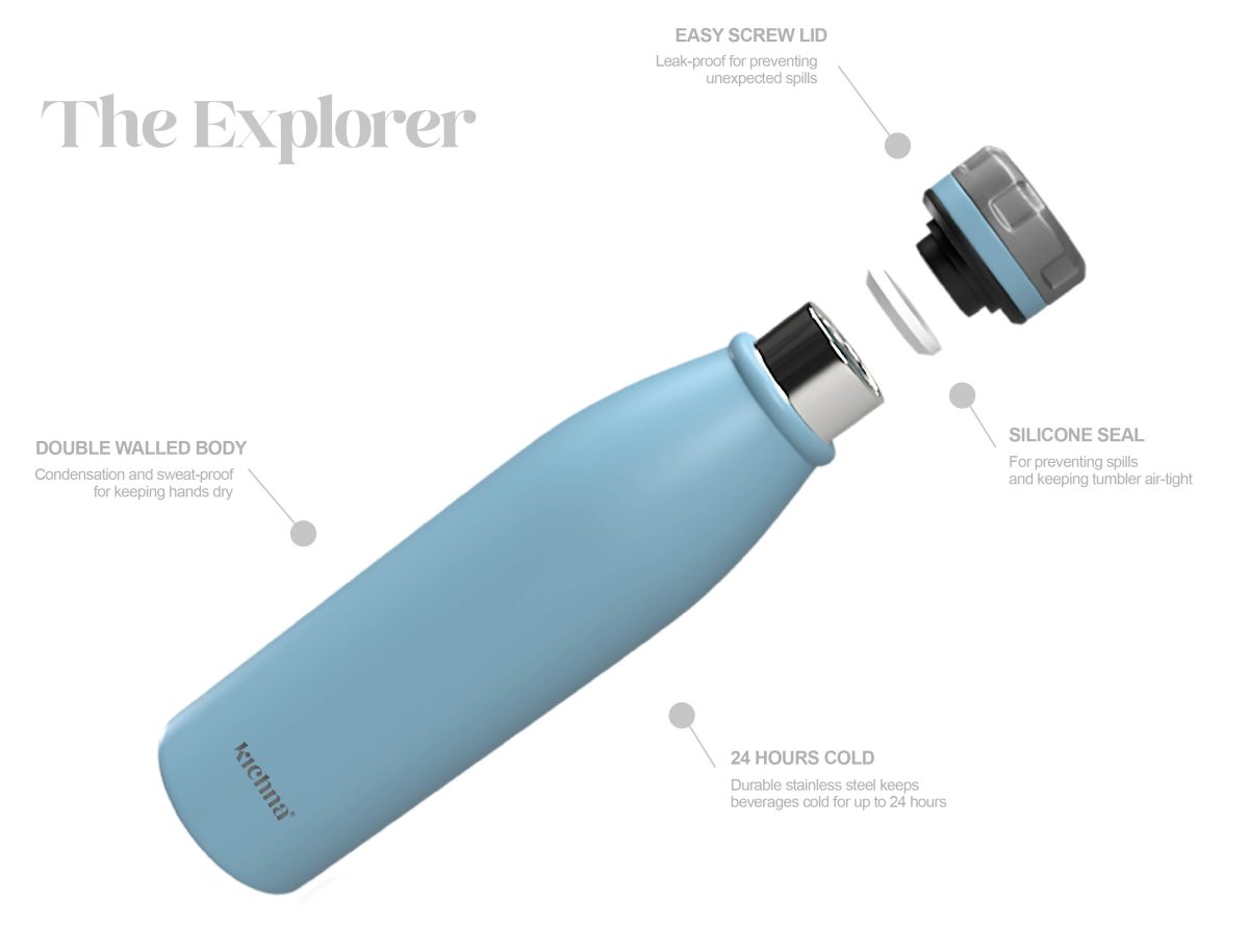 The Explorer | 550ml Stainless Steel Airtight Water Bottle | Kichna